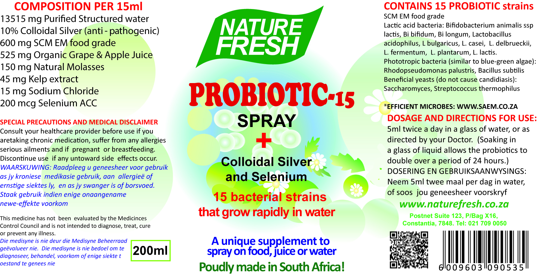 NF 048 PROBIOTIC-15 SPRAY: 200ml Amber spray bottle